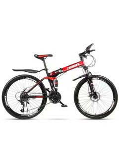 26 Inch Folding Mountain Bike, 21 Speed Full Suspension Bicycle with ...