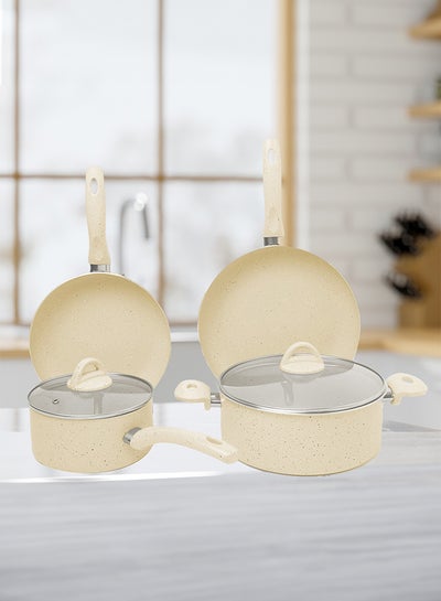 6 Pieces Turkish Granite Cookware Set With Pyrex Lid Beige 24x24x10.5cm ...