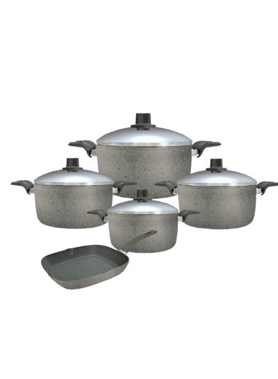trueval Premium Granite 9-Piece Set (18-20-24-28 cm Pots - 28 cm Grill ...