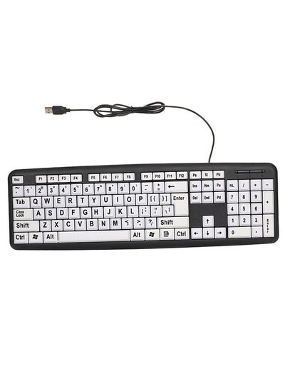 USB Wired Keyboard for Low Vision Users with Large White Keys Black ...
