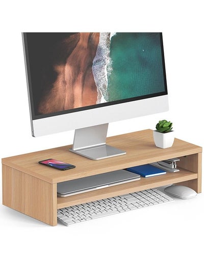 2 Tier Bamboo Monitor Stand Computer Monitor Desktop Stand Riser with ...