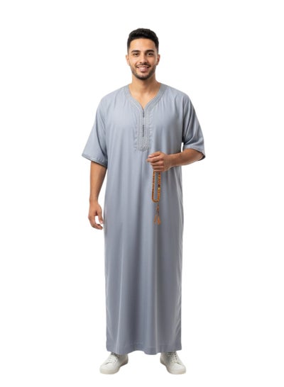 Men's Traditional Moroccan Thobe,Embroidered Neck Kaftan, Full Length ...