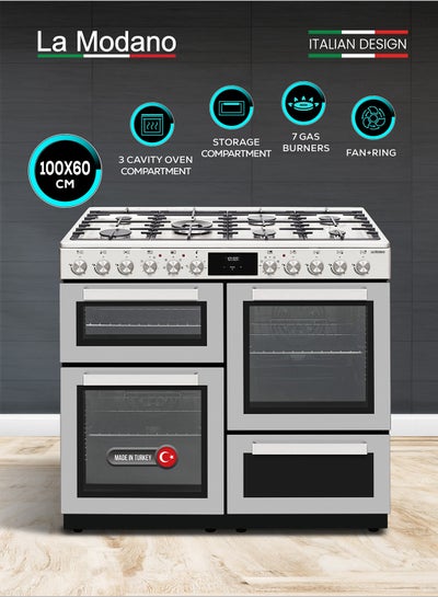 100x60 cm Electric Cooker with 7 Burner, Full-Safety, Double Glass Door ...