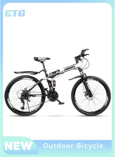 26 Inch Folding Mountain Bike, 21 Speed Full Suspension Bicycle with ...
