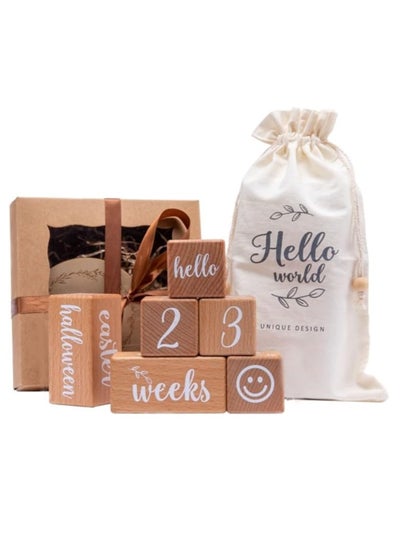 Baby Milestone Blocks, Natural Pine Wood 6 Block Milestones Age Set ...