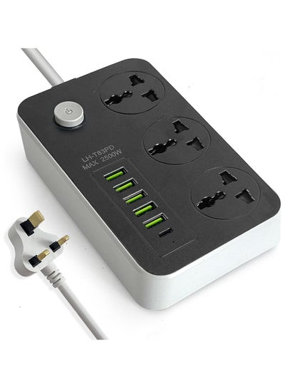 Extension Lead with USB Ports 3 Way Outlets, 6 USB Ports Surge ...