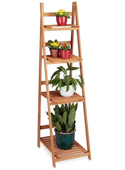 Bamboo Flower Ladder Rack Folding Flower Shelf Ladder Practical Plant ...