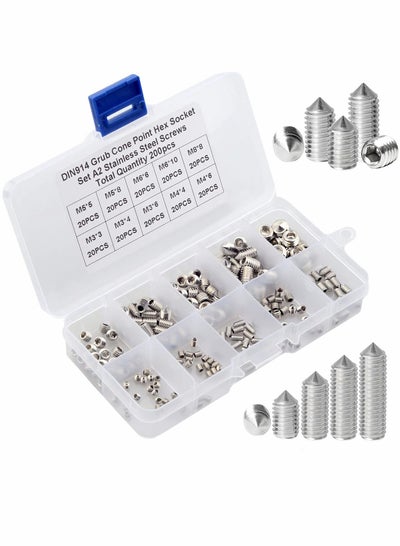 Stainless Steel Grub Cone Point Hex Socket Screws Set, 200 Pcs Metric ...
