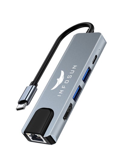 INFOSUN USB C Hub Adapter, Type C Dongle, 5 in 1 USB-C to 4K HDMI ...