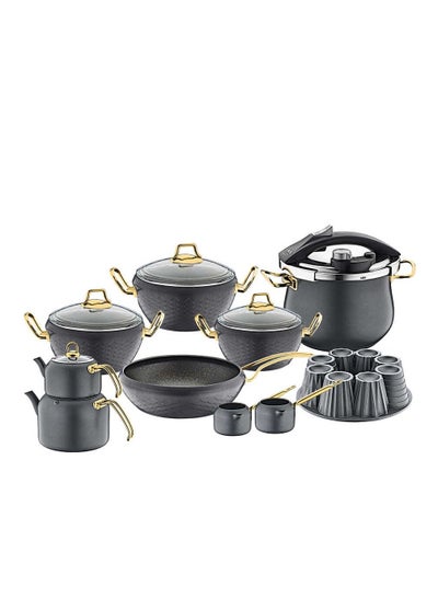 OMS - 16Pcs Colonna Granite Cookware Set - Grey Color - Made in Turkey ...