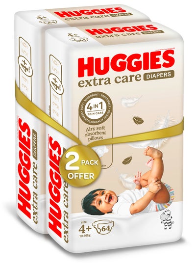 Extra Care Size 4+ (10 -16 kg) Twin Jumbo Pack 2 x 64 Diapers price in ...