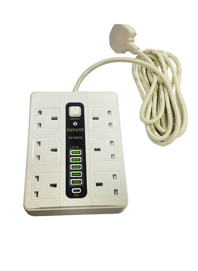 Power Strip Extension Code 6 Outlet Power Socket 5 USB Port 1 PD With ...