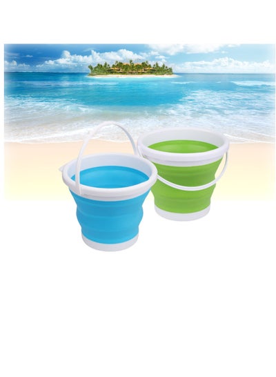 3L Round Foldable Beach Bucket 2PCS Large Silicone Pail Bucket Sand ...