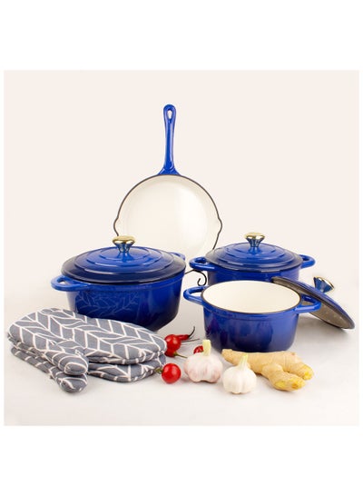 Non-Stick Enameled 7-PCS SET of Cast Iron Dutch Oven Cookware. Set ...