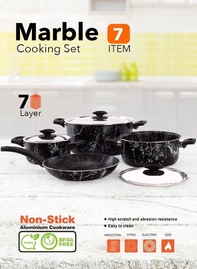 7-Piece Marble Cookware Set Aluminum Pots And Pans Non-Stick Surface ...