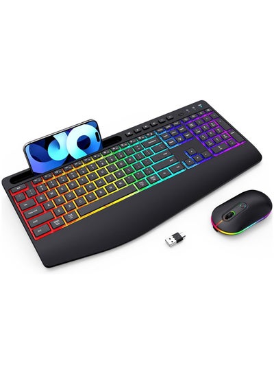 Wireless Keyboard and Mouse Combo with Backlit,2.4G Full Size Ergonomic ...