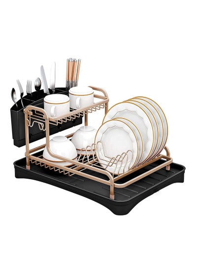 Large Aluminum Dish Rack Drying Drainers Stand with Drainboard 2 Tiers ...