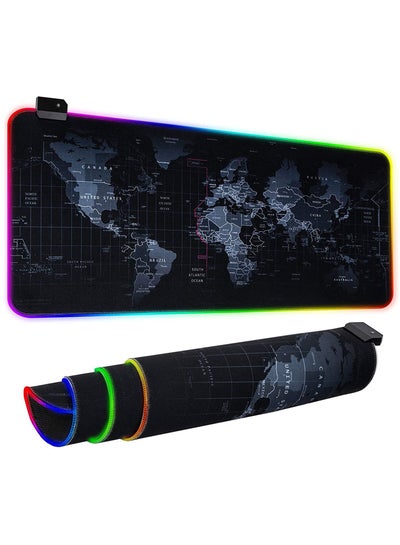 RGB Gaming Mouse Pad World Map For Keyboard And Mouse Non-Slip Rubber ...