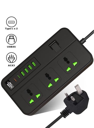 Power Strips Extension Cord 3 Outlets Power Socket with 4 USB 2 Type-c ...