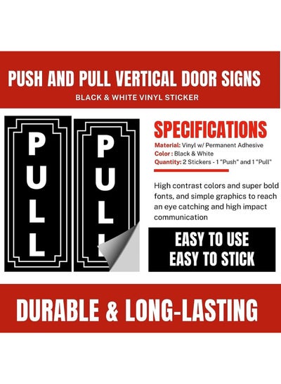 Push and Pull Vertical Door Sign Black and White Vinyl Sticker price in ...
