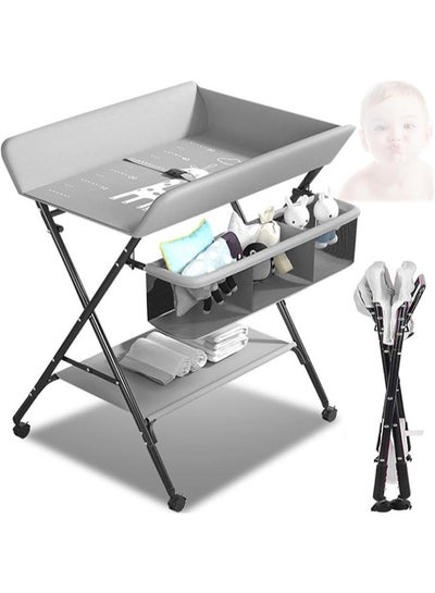 Portable Baby Changing Table Waterproof Diaper Changing Table with Wheels Adjustable Height ...