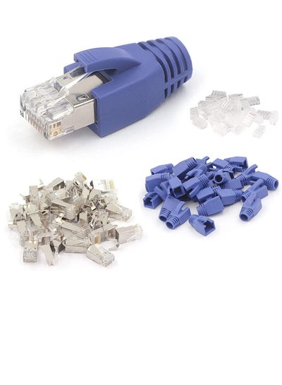 Cat7 Cat6A RJ45 Pass through Connectors Shielded with Blue Boots & Load ...
