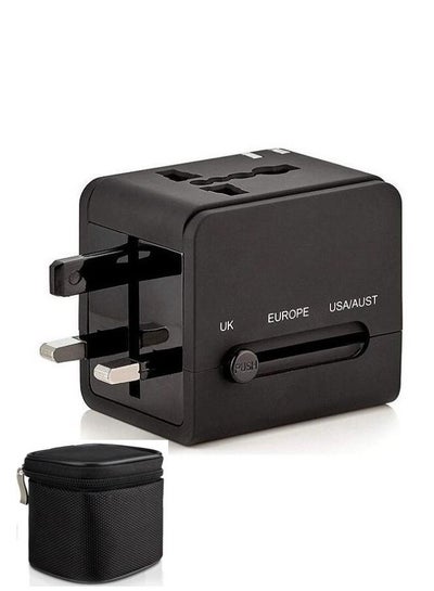 All In One Worldwide Travel Adapter with Two USB Charging Ports Black ...