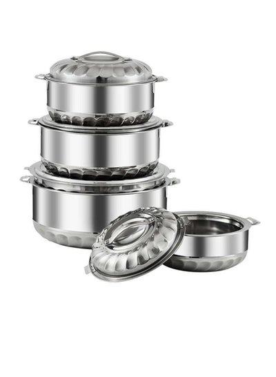 4 PIECES Stainless Steel Ware Insulated Serving Roti Casserole with Lid ...