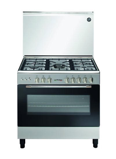 Gas Cooker INOX 90cm with 5 Gas Burners, Tempered Glass Cover, Steel ...