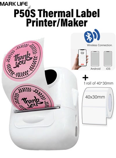 Marklife P50 Portable Bluetooth Sticker Label Printer with 1 Roll 40 ...
