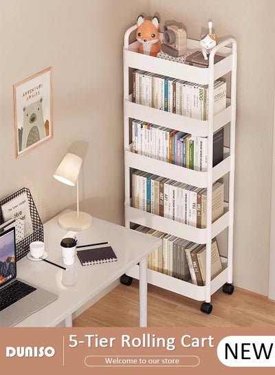 5-Tier Rolling Cart with Wheels, Rolling Storage Cart with Handle and ...