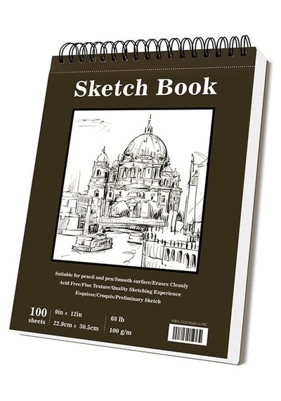 Sketch Book, Top Spiral Bound Sketch Pad, 1 Pack 100-Sheets (68lb ...