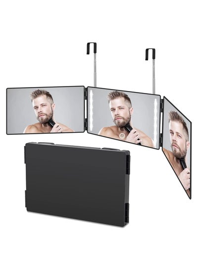 3 Way Barber Mirror, LED Self Cut Mirror, 360° Barber Mirror for Men ...