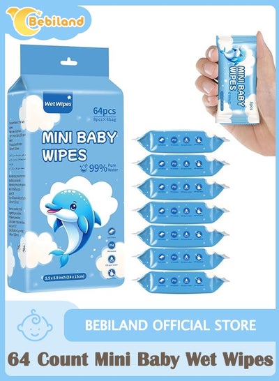 64 Count Mini Baby Wet Wipes,8pcs/pack Individually Wrapped, 99% Pure ...