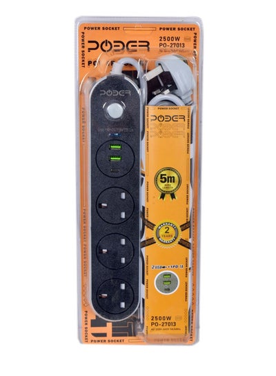 Electricity connection with three outlets, 2500 watts, 5 meters long ...