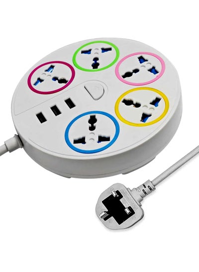 TKOOFN Round Universal Power Extension Cord with 5 Power Plugs and 3 ...