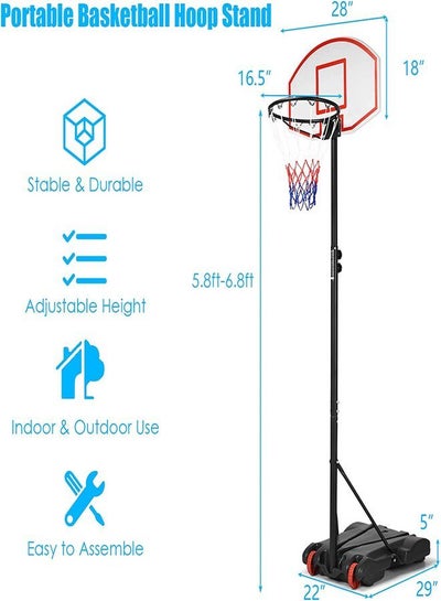 Portable Height Adjustable Basketball Hoop Stand On Wheels 103 Inch Backboard Basketball Goals ...