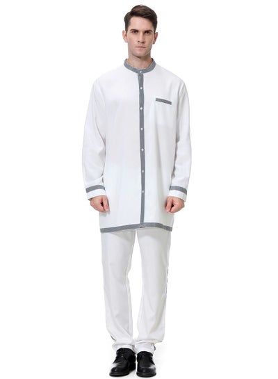 Men's Muslim Thobe Thawb Kaftan Suit Kandora Islamic Arabic Robe Set ...