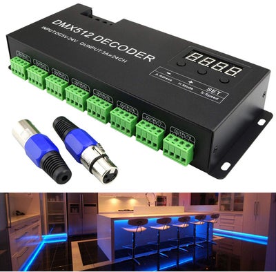 AZIMOM 24 Channel DMX Decoder Controller with Digital Display DC5V-24V ...