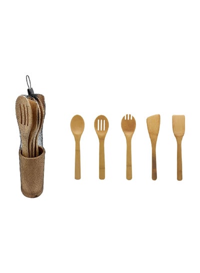 5-Piece Bamboo Kitchen Utensil Set with Holder Brown 6 x 6 x 30 cm C10 ...