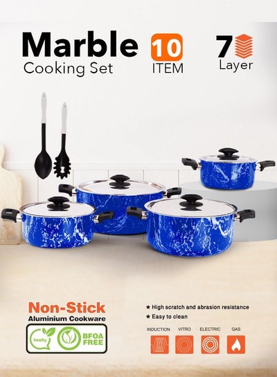 10 Pieces Cookware Set With 7-Layer Granite Coated Non-Stick Surface ...