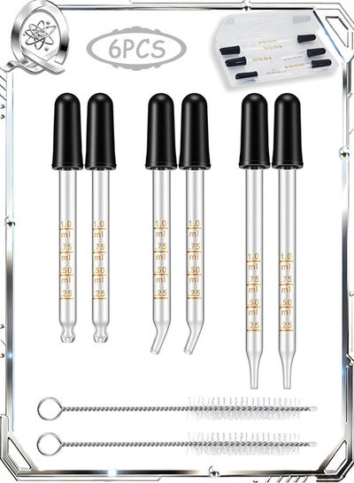 6 PCS Glass Pipette Dropper with Brush, Bent & Straight Tip Calibrated ...