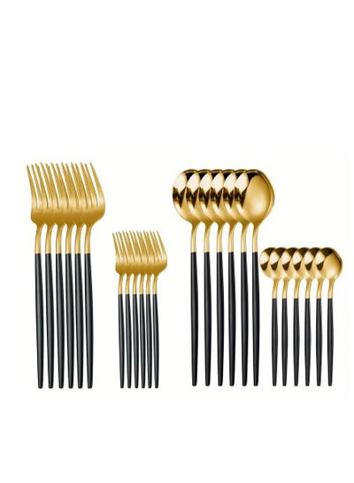 24 -Piece of Golden Steel Dinnerware Fork,Spoon Cutlery Set Gold/Black ...