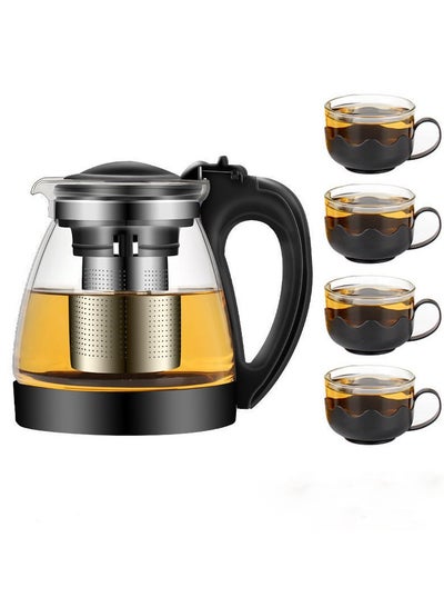 Tea Pot Set (With 4 Lotus Cups) Transparent/Black 2000ml price in Saudi ...