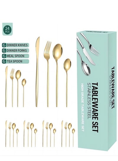 24 Piece Luxury Silverware Kitchen Cutlery Set, Premium Cutlery Set ...