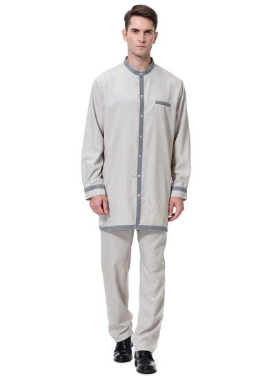 Men's Muslim Thobe Thawb Kaftan Suit Kandora Islamic Arabic Robe Set ...