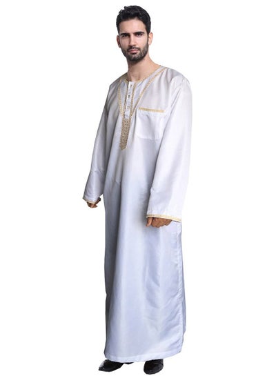 Men's Muslim Arab Long Sleeve Kaftan Middle Eastern Man Kandora Thobe ...