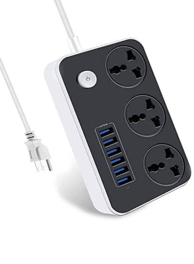 6 Port Power Strip with USB Universal Flat Plug Socket and 3 Outlets ...