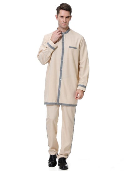 Men's Muslim Thobe Thawb Kaftan Suit Kandora Islamic Arabic Robe Set ...