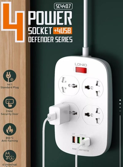 Smart 2500W 10A Extension with 4 Power Sockets and 18W USB Ports ...